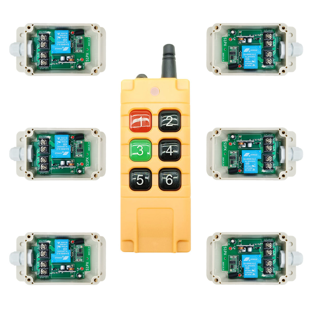 One 6-Button Transmitter Control Six DC 10~80V 30A Wireless Receivers – Remote Control Switches ...