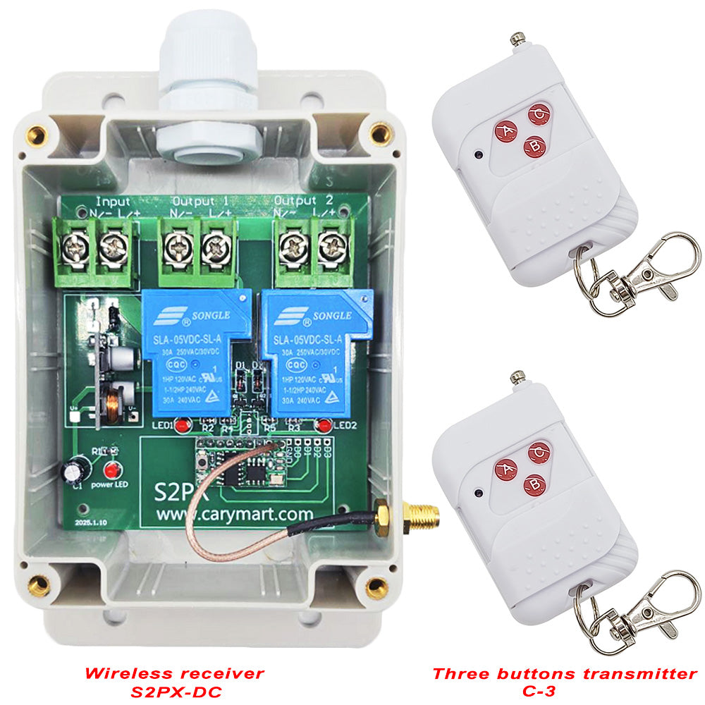 2 Channels DC Remote Control Receiver Kit -Control 6V 9V 12V 24V Light ...
